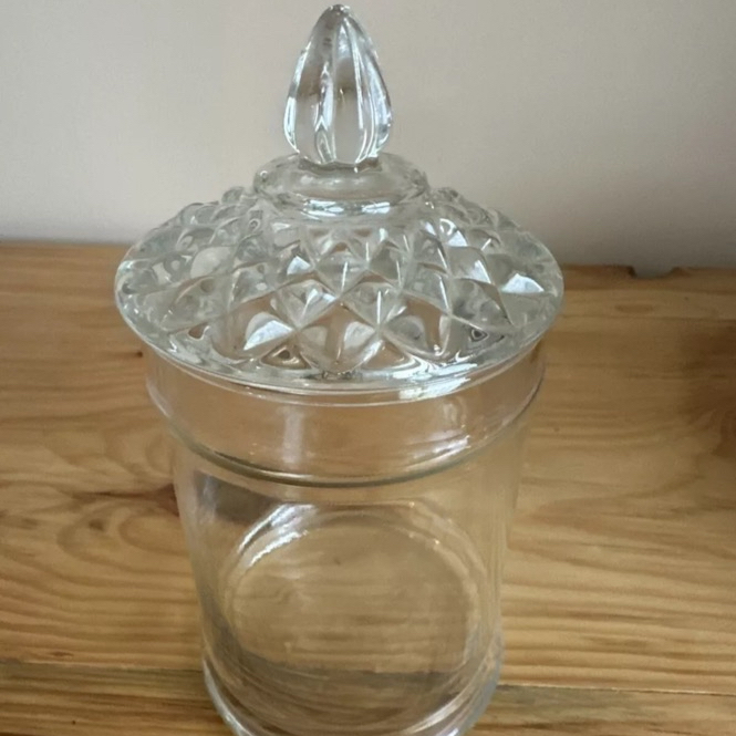 Glass Candy Jar, Anything Jar. 7.5 Inches Tall
