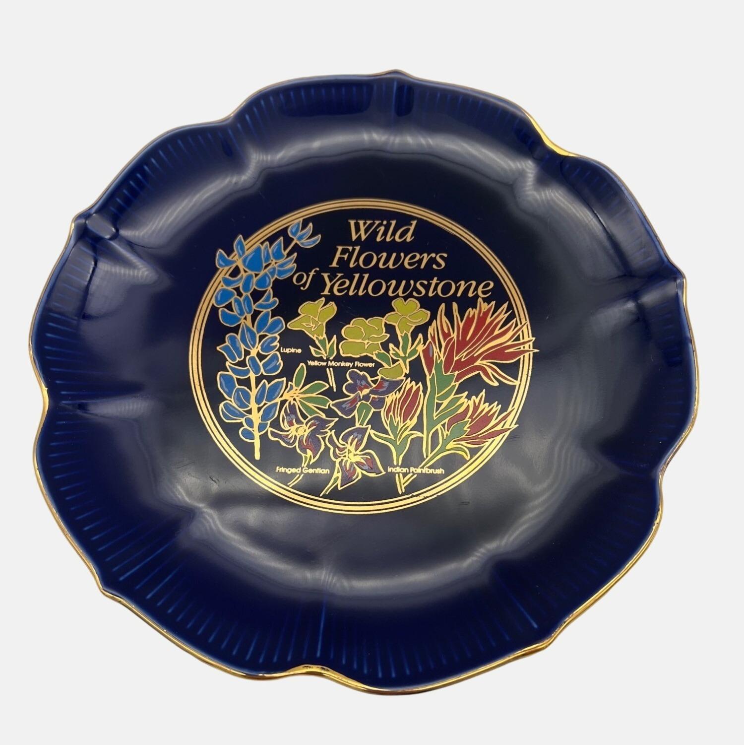 Wild Flowers of Yellowstone Blue & Gold Souvenir Collectible Plate 7"
