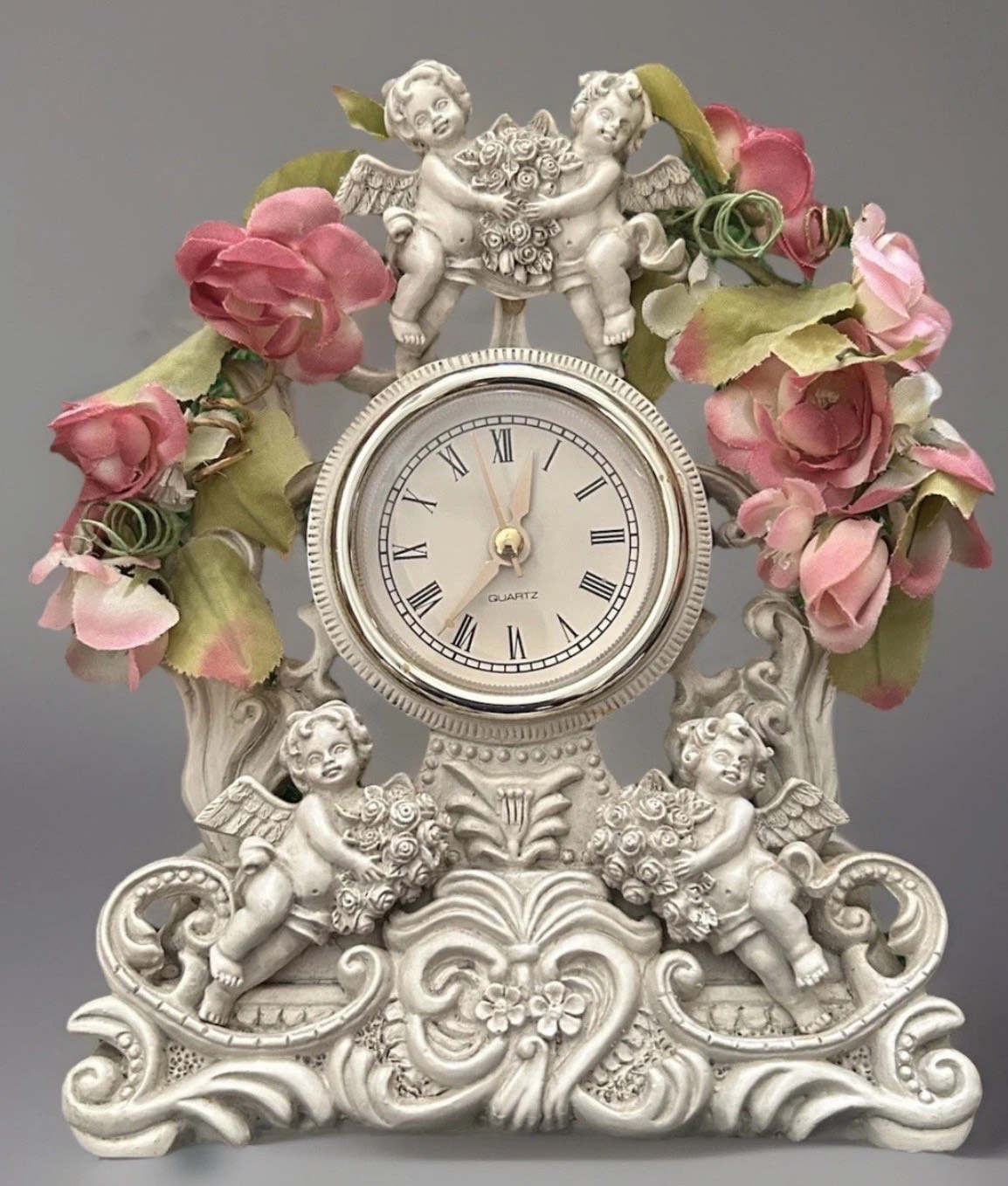 Rare Vintage Mantel Clock w Cherubs/Angels. Time for Love by MSR Imports