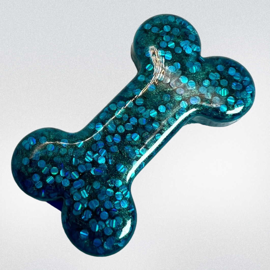 Sparkling Blue Dog Bone Shaped Resin Magnet