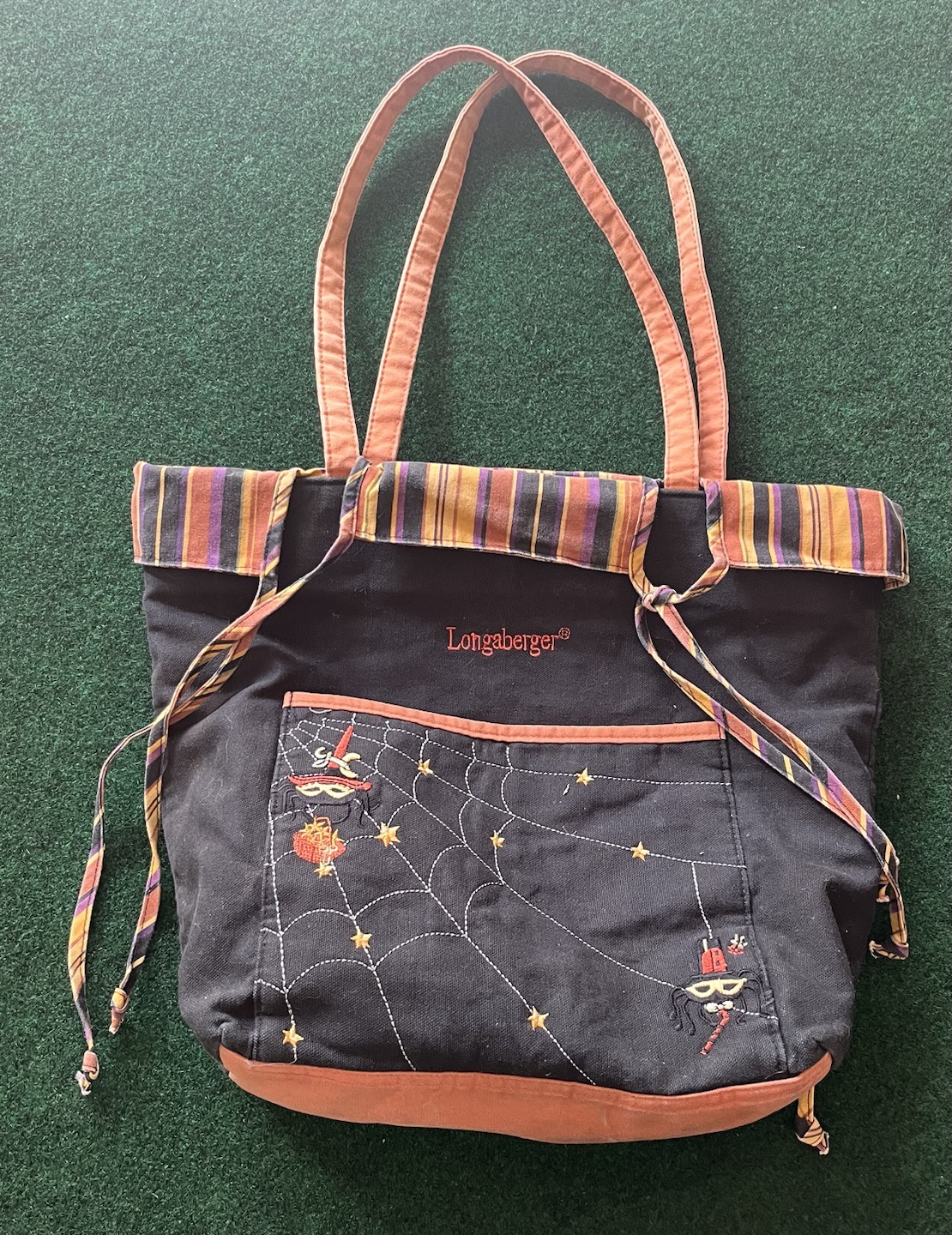 Longaberger Halloween Totebag Black Orange Striped Spider Web ...