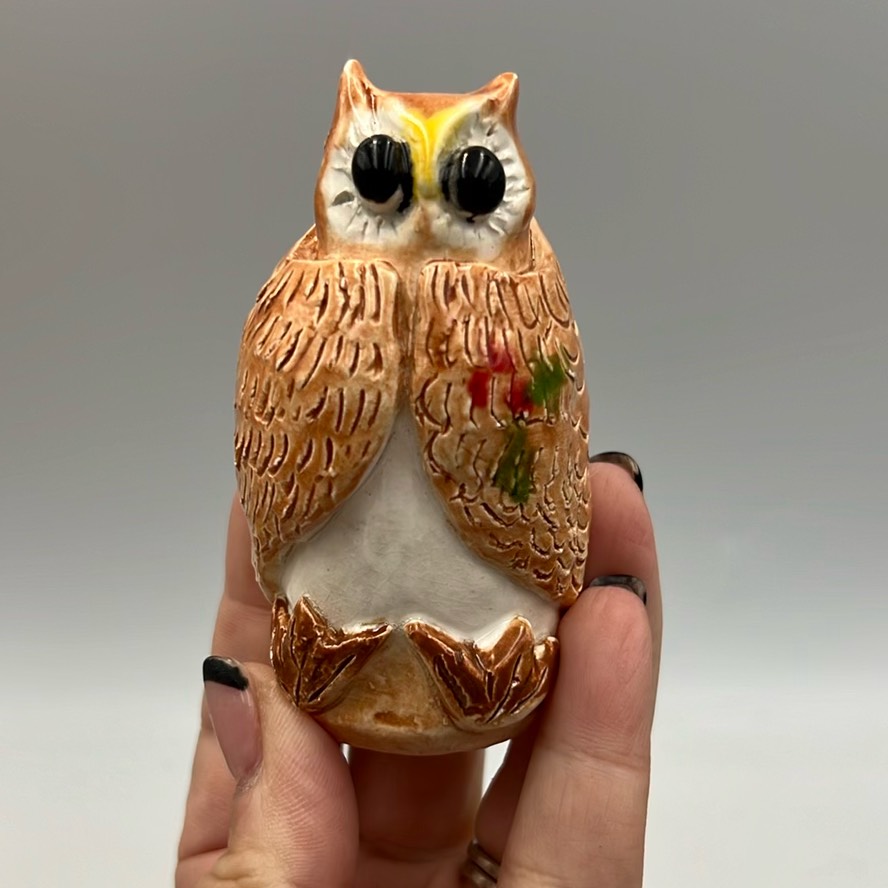 Carol Hiller Pottery Signed Owl Figure 3.25”