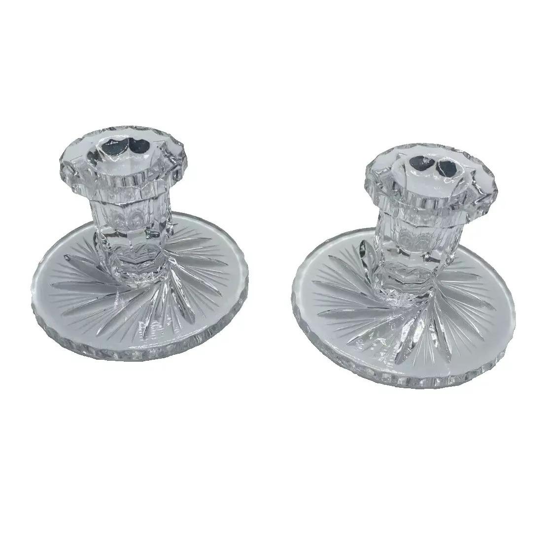 Vintage Pair of 24% Lead Crystal Pinwheel Candlestick Holders (c) 1950's