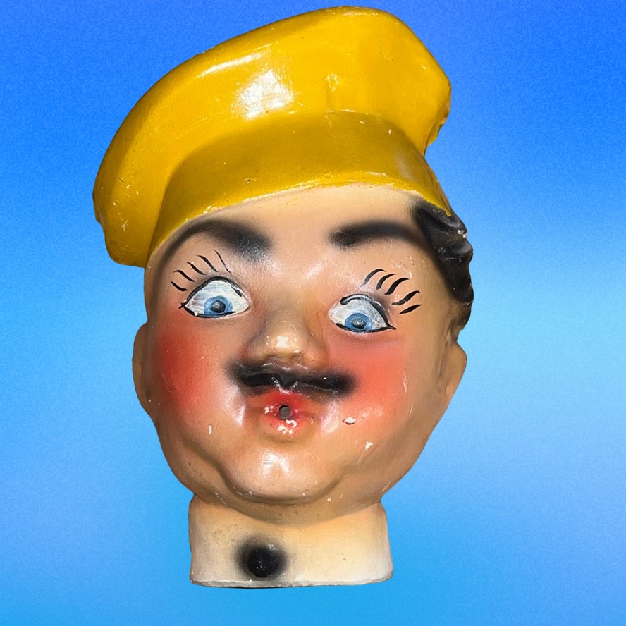 ute Vintage String Holder French Chef Head Hat Chalkware Wall Plaque