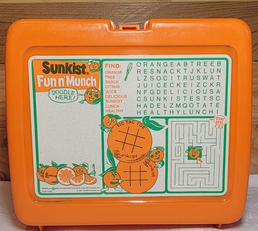 Sunkist 1987 Fun N' Munch Orange Plastic Snack/Lunch Box Activities ...