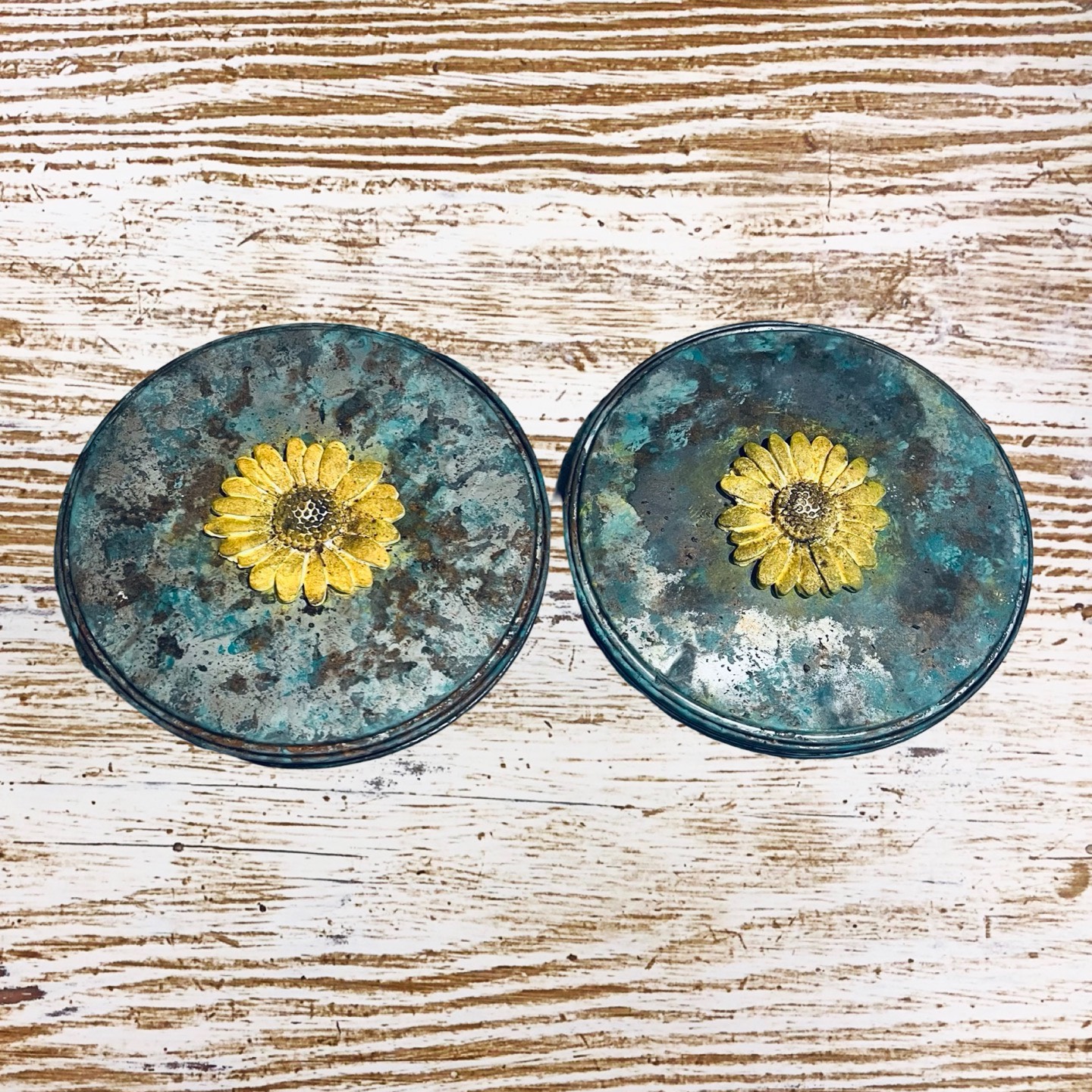 Upcycled Hand Painted Patina Rusty Crusty Metal & Clay Sunflower ...