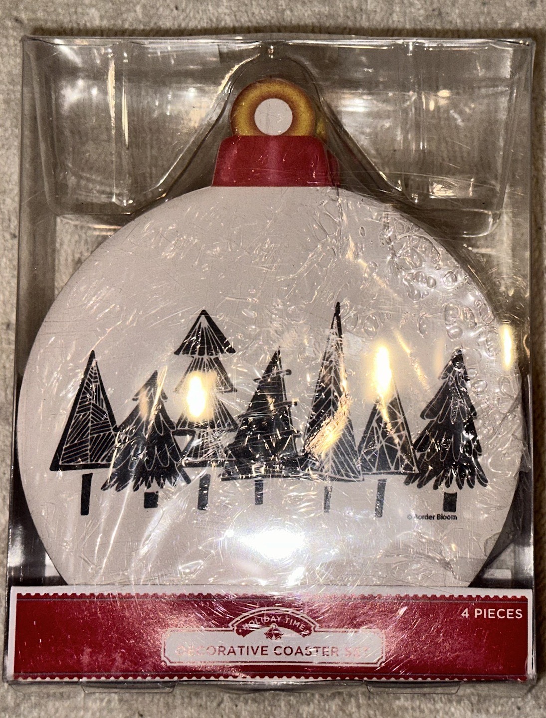 Holiday Time Decorative Stoneware 4pc Coaster Set