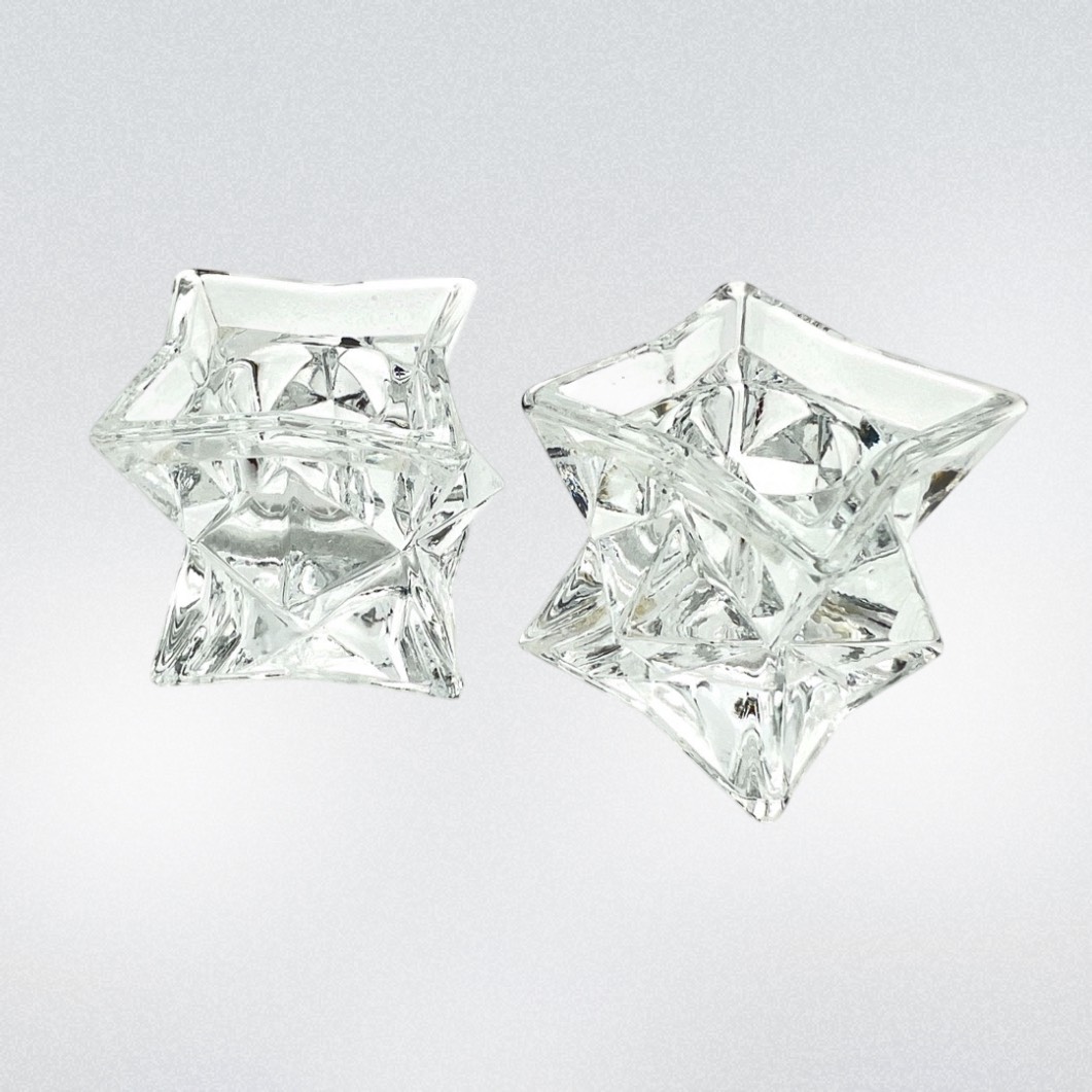 Pair Clear Star Crystal Glass Stackable Candle Stick Holders