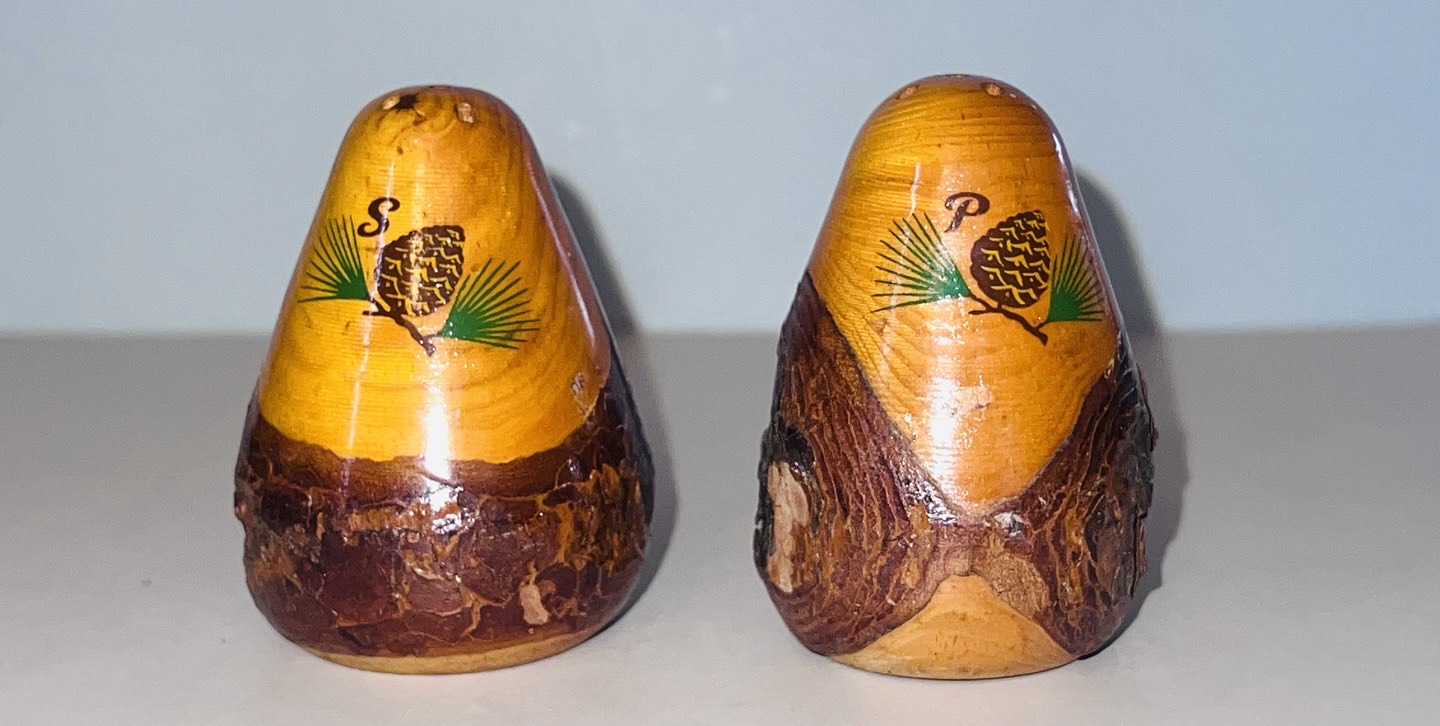 Vintage Live Edge Wood Salt And Pepper Shakers S. Dakota Pine Cones