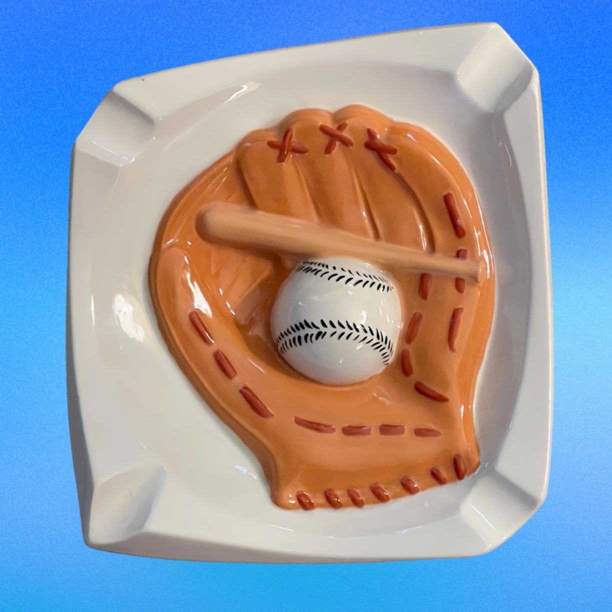 Baseball Themed Ceramic Glazed Ashtray Trinket Dish