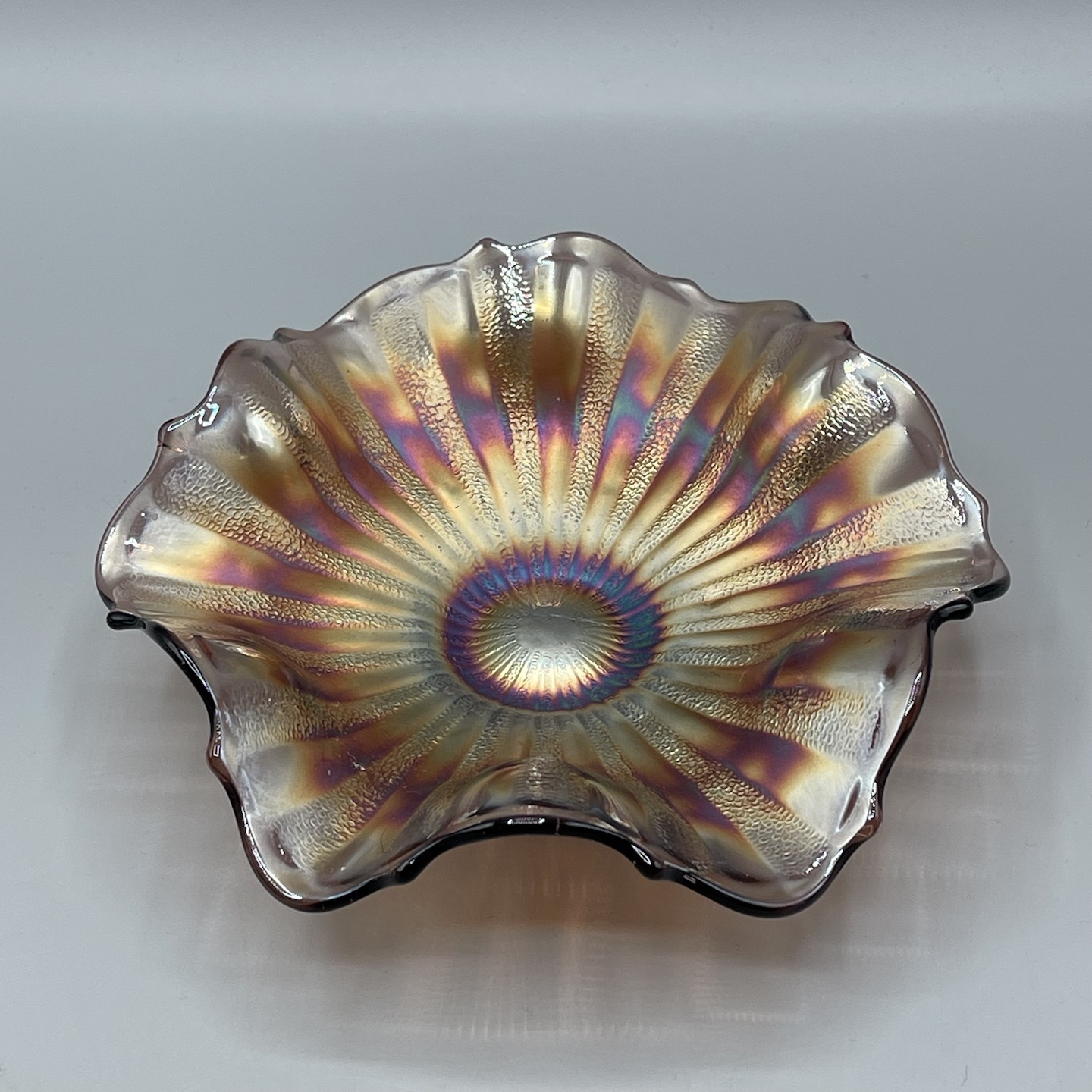 Fenton Amethyst Carnival Glass Stippled Ray Dish