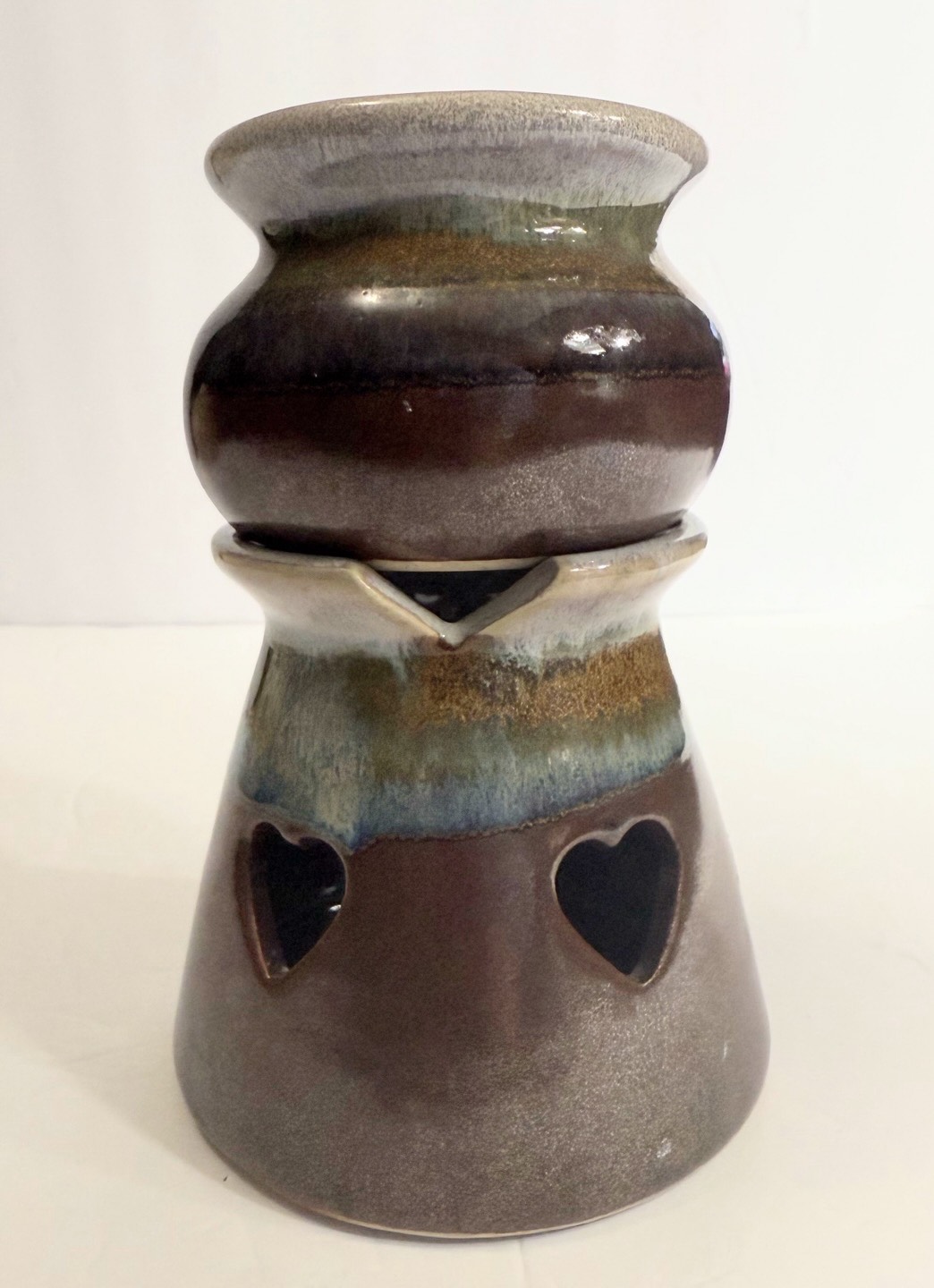Vtg Flat Earth Studio Art Pottery Tea Light Candle Holder Hearts ...