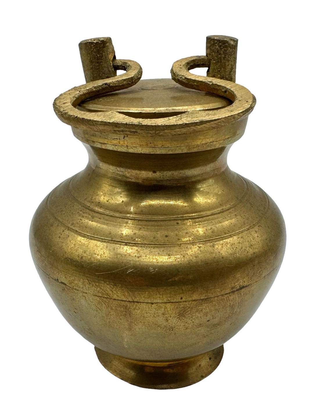Antique Brass Hindu Sadhu Kamandal Holy Water Pot Container Gangajal 4”