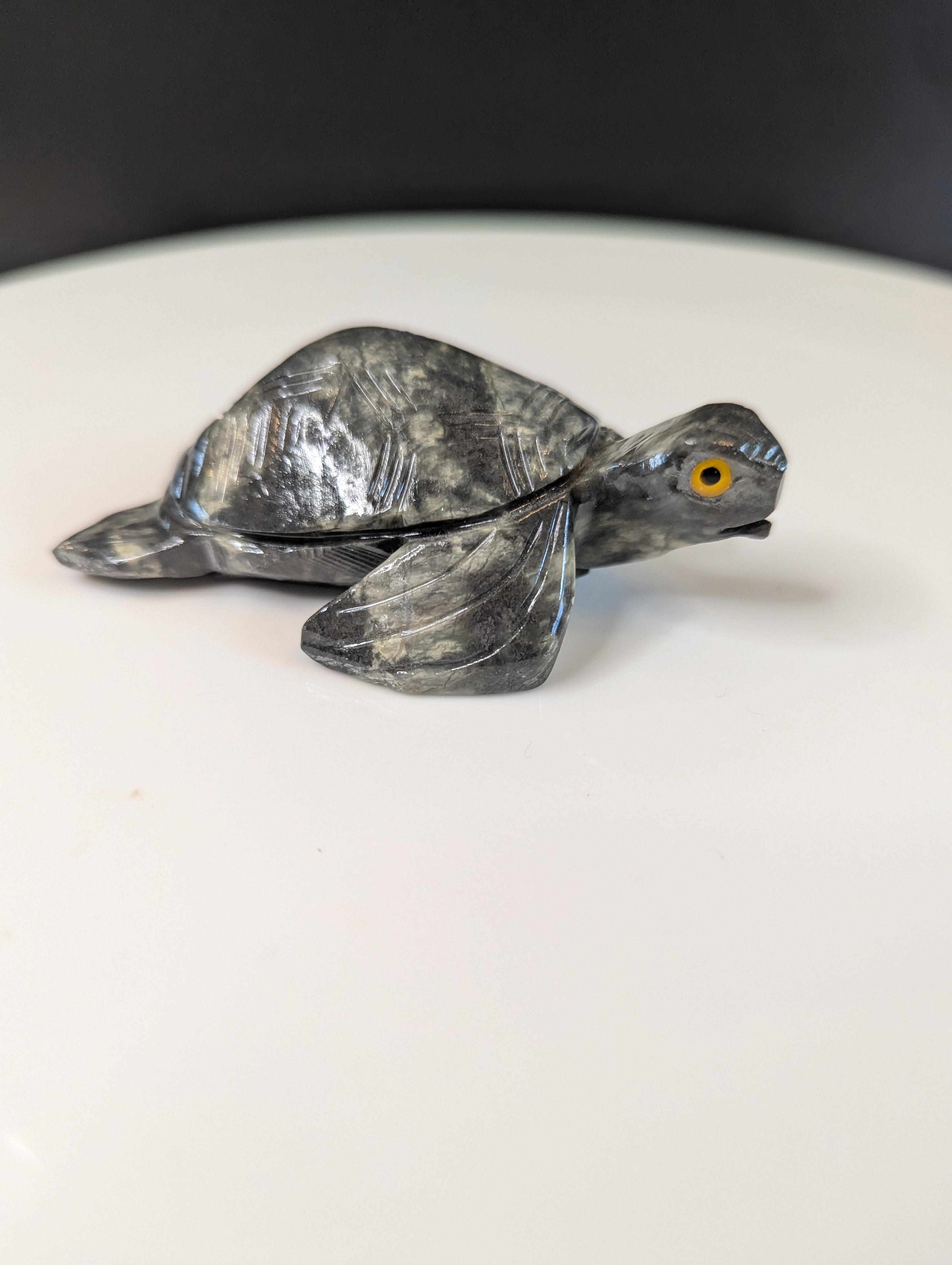 Vintage Hand-Carved Stone Turtle Figurine