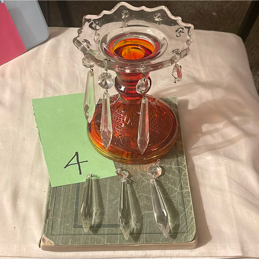 #4 Vintage Glass Bobeche w/ 6 Dangling Crystals - Needs Some Assembly