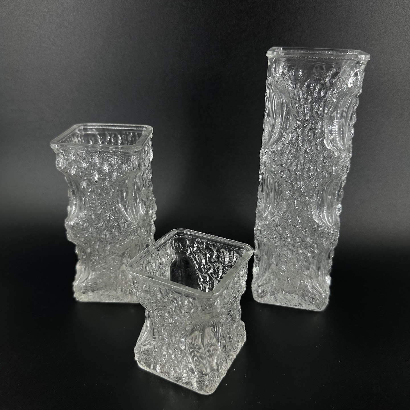 Set of Three Graduated Textured Glass Vases
