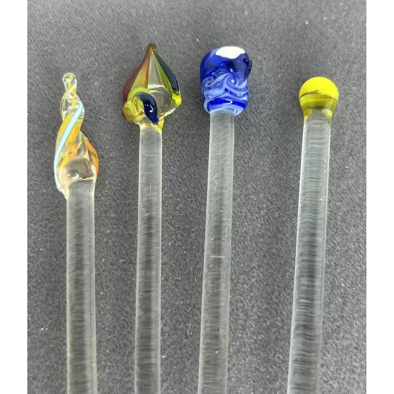 Vintage Cocktail Hand Blown Glass Swizzle Sticks Stirrers Set Of 4 ...