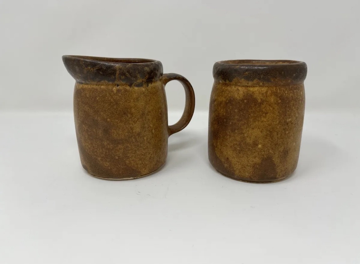 VINTAGE MCCOY CANYON MESA BROWN MOTTLED POTTERY CREAMER SUGAR 1414 USA ...
