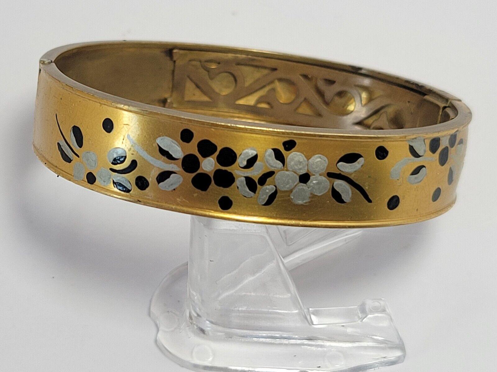 Early Ant Brass Painted Floral Bangle Signed C.T Art Nouveau (A40)