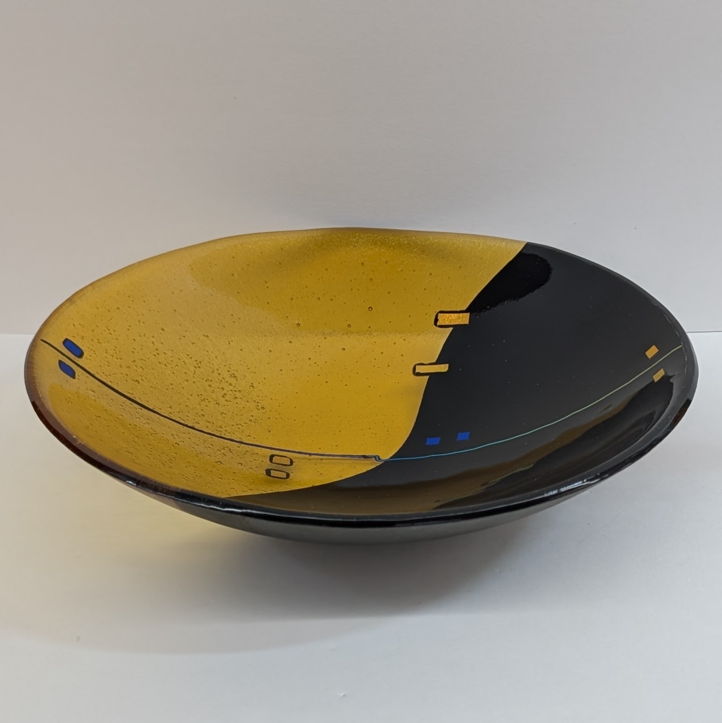 Vintage Colleen Kinnear Studio Art Fused Glass Bowl Black Amber ...