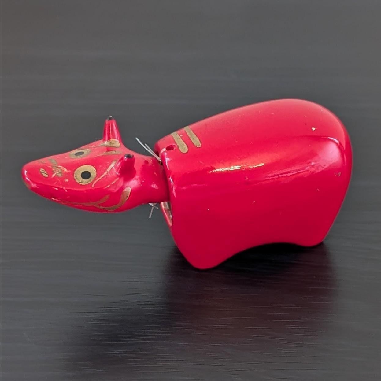 Vintage Ceramic Akabeko Red Cow Doll Bobblehead Japanese Folk Art Figurine