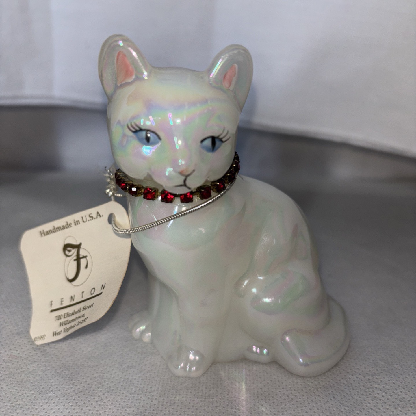 Vintage Fenton Iridescent Opalescent July Ruby Cat Figurine Jeweled ...