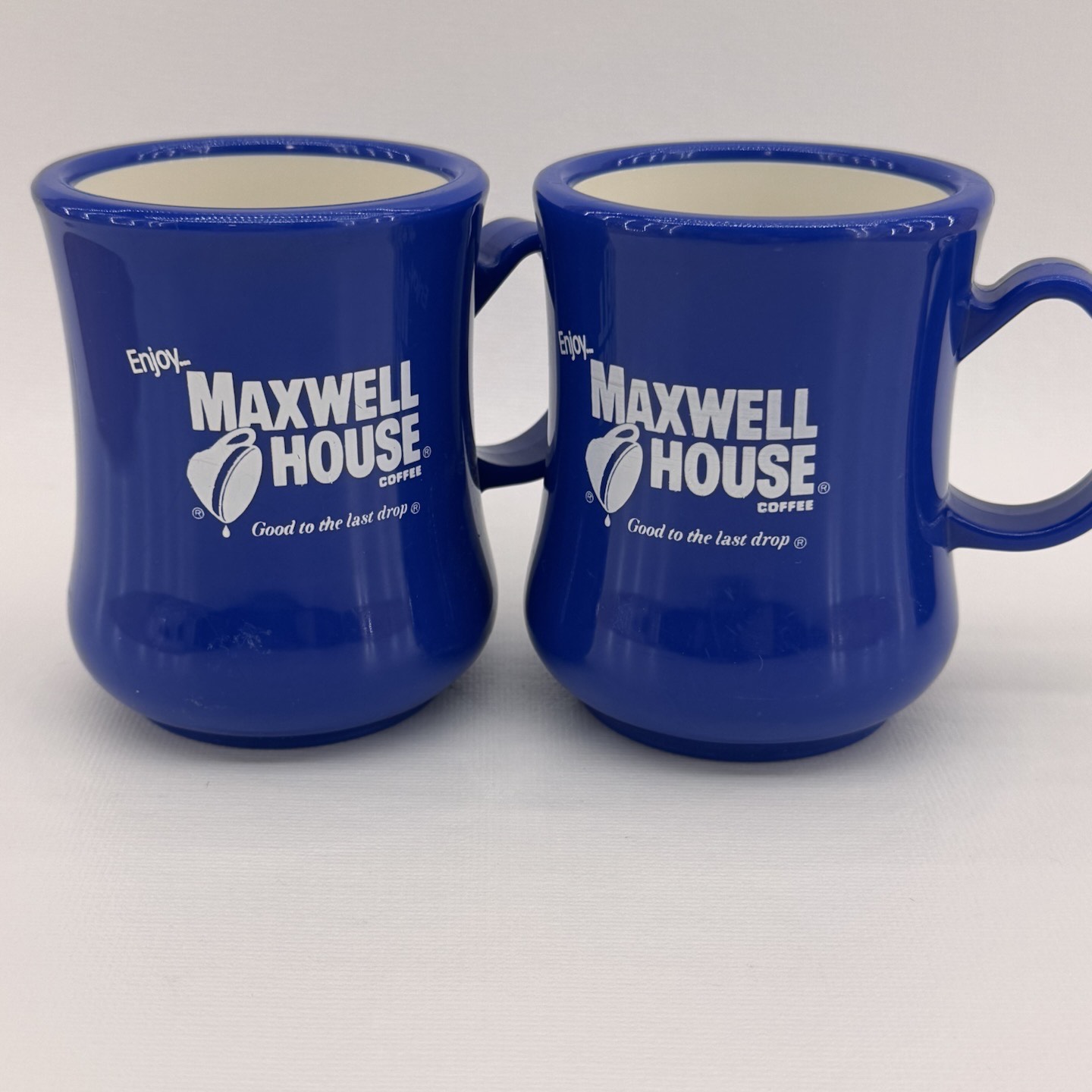 Vintage Maxwell House Coffee Cup Advertising Mug Blue White Set of 2