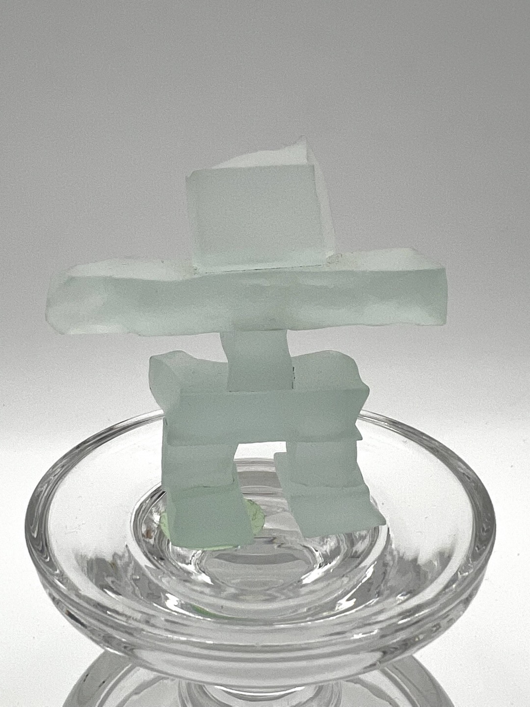 Glass: Inukshuk Frosted Glass Figurine From Canada