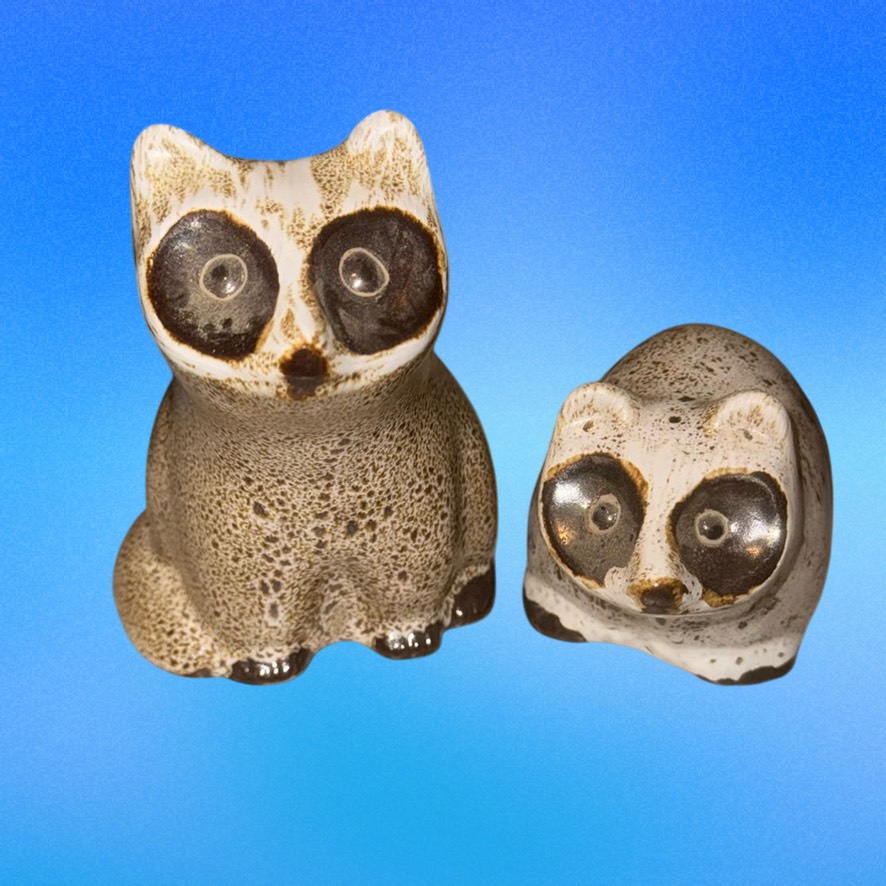 Pair of Pigeon Forge Tennessee Pottery Raccoon Figurines, Signed D ...