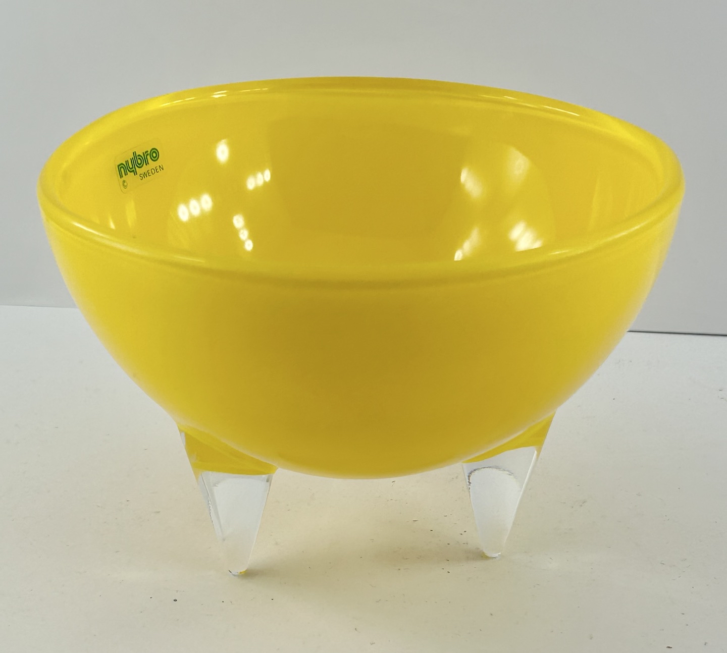 Vintage Nybro Glass 3-footed Bowl By Cilla Persson Sweden