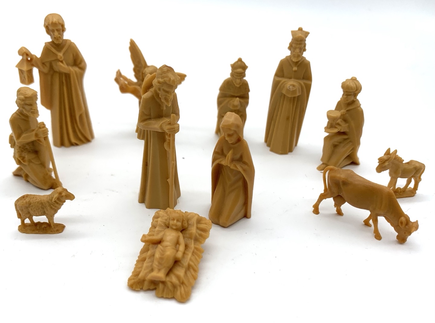 Vintage Hard Plastic Nativity Set Germany Miniature 12 Pieces