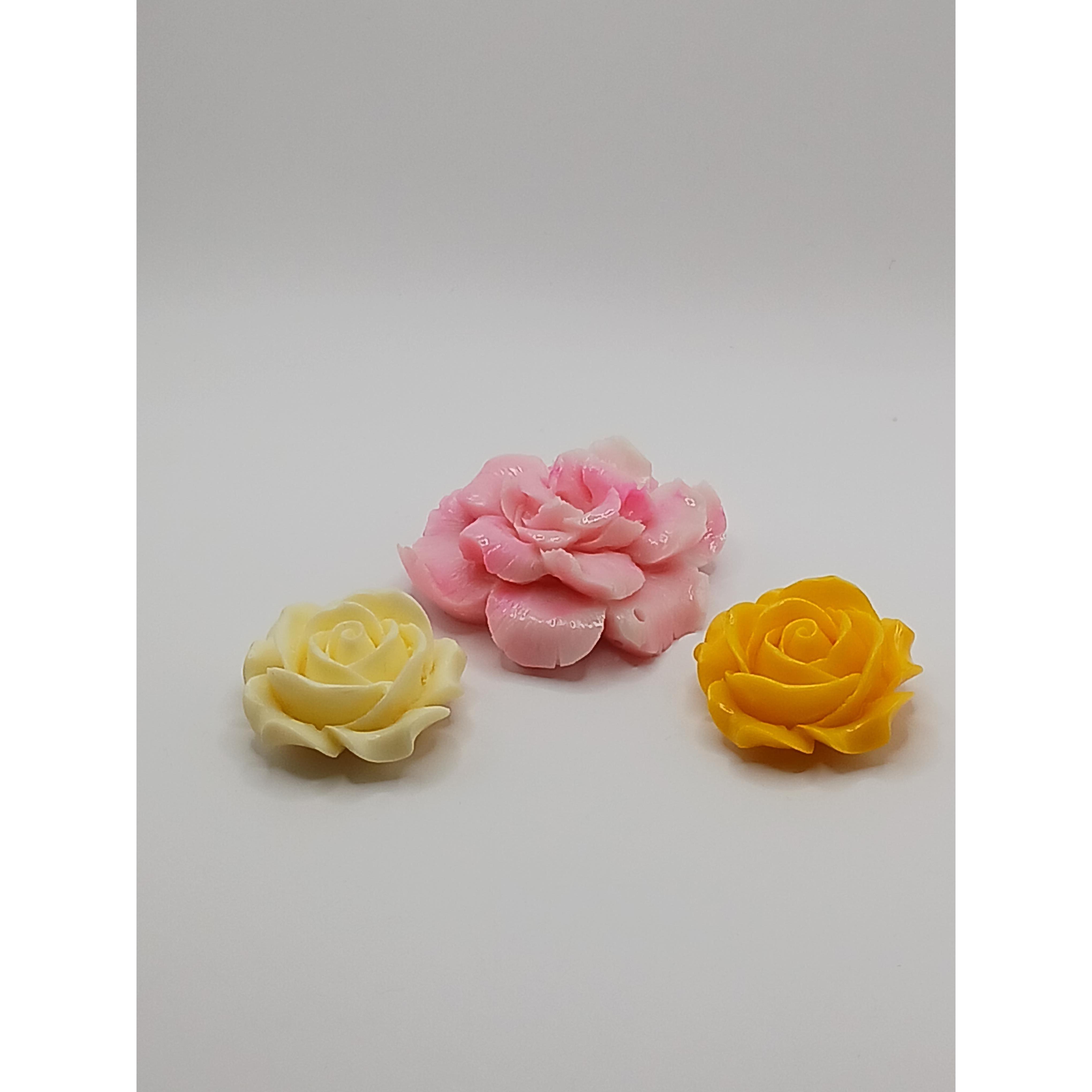 3 Beautiful Hand Carved Tridacna Clam Shell Rose Beads