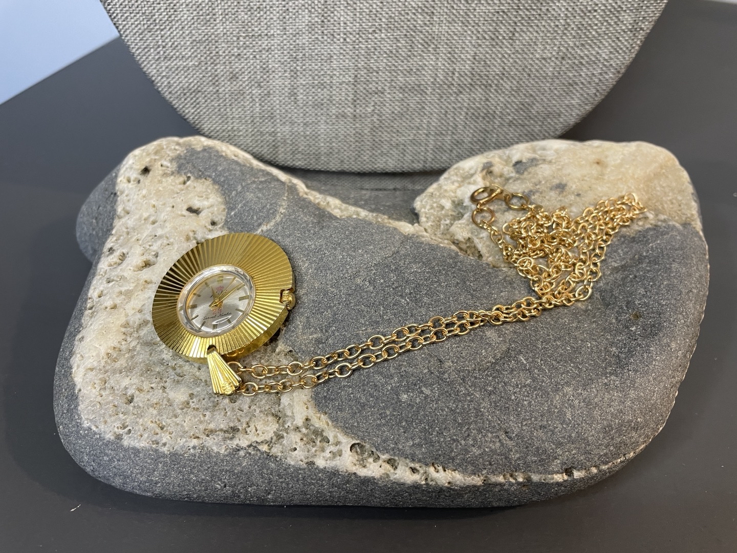 Mid-Century Gold Watch Pendant Necklace Self-Winding Timepiece