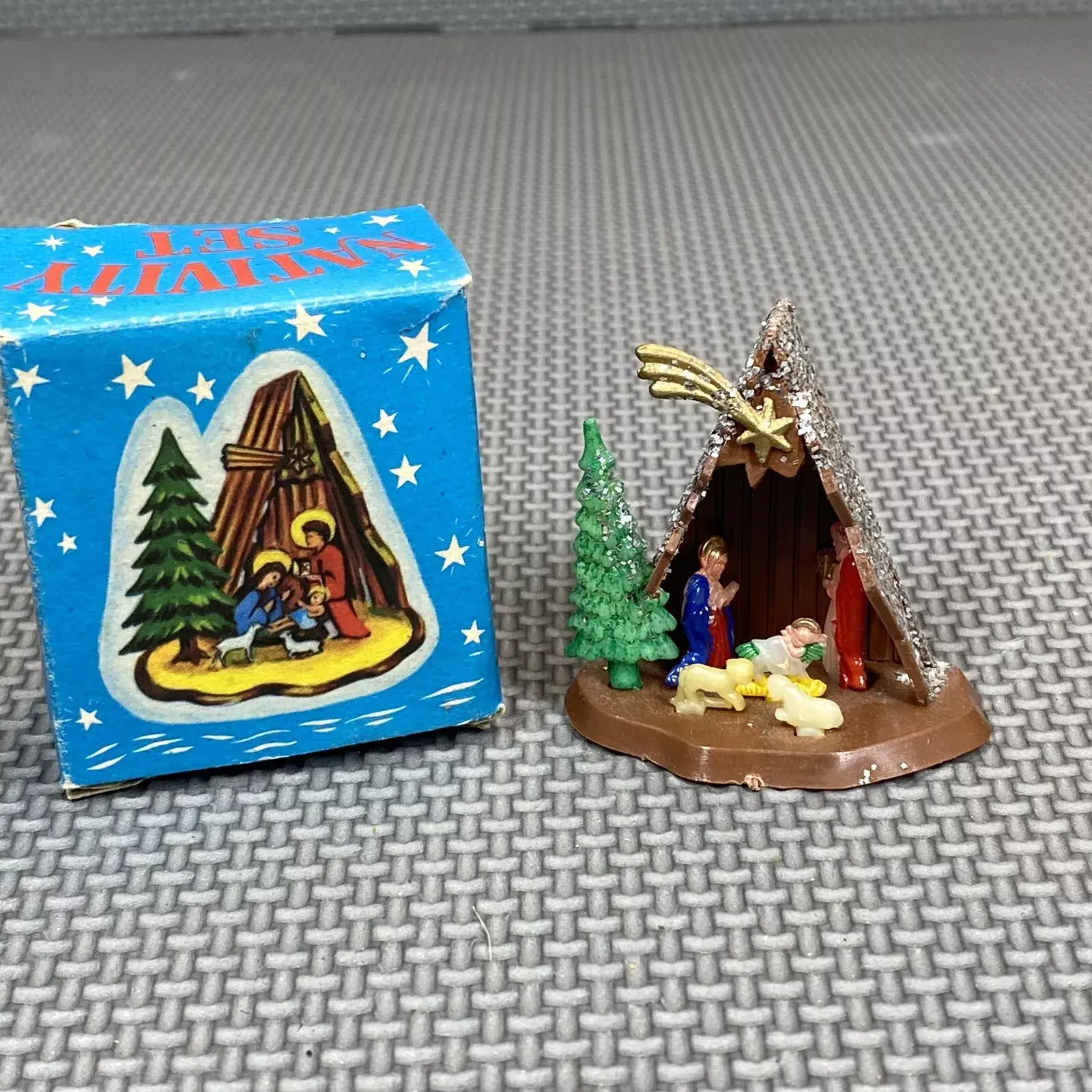 Vintage Shiny Brite Micro Miniature 2" Christmas Jesus Nativity With ...
