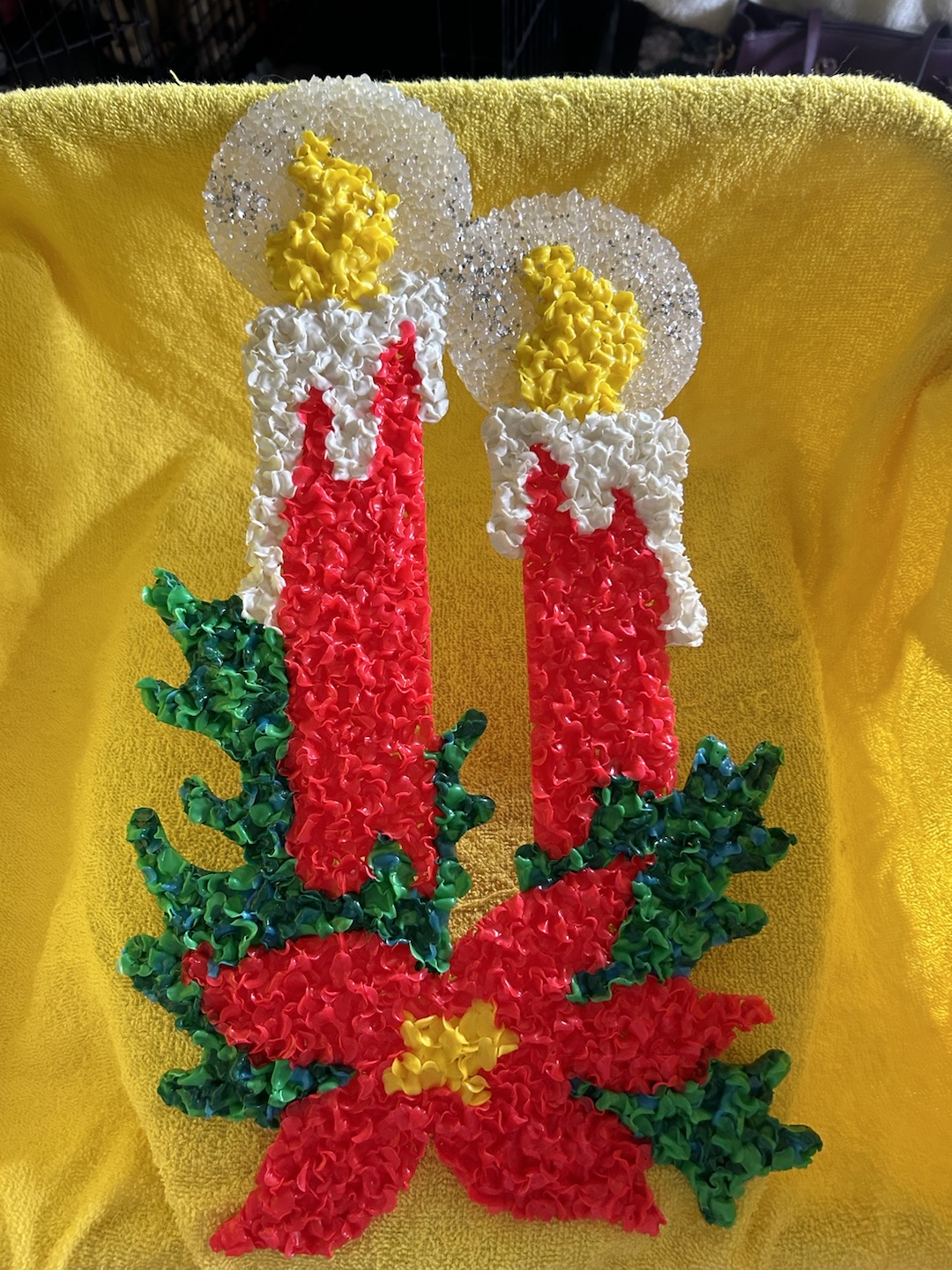 Vintage 1960s Kage Co Candle And Poinsettia Popcorn Christmas Decoration