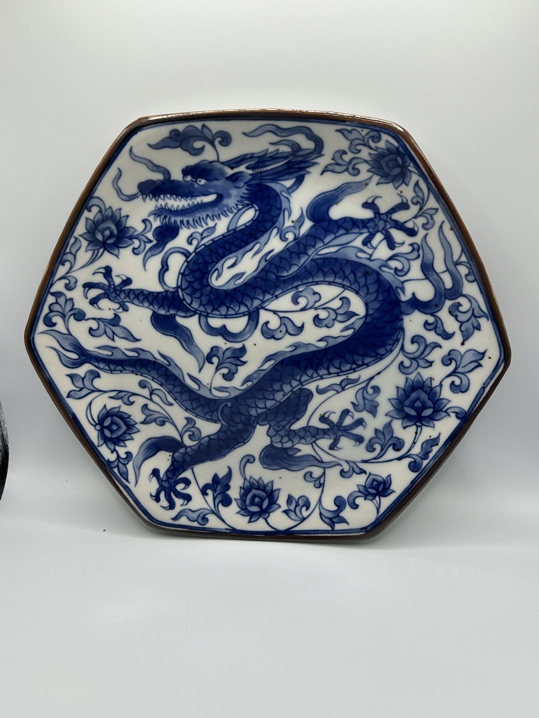 Vintage Japanese Dragon Lotus Flower Plate