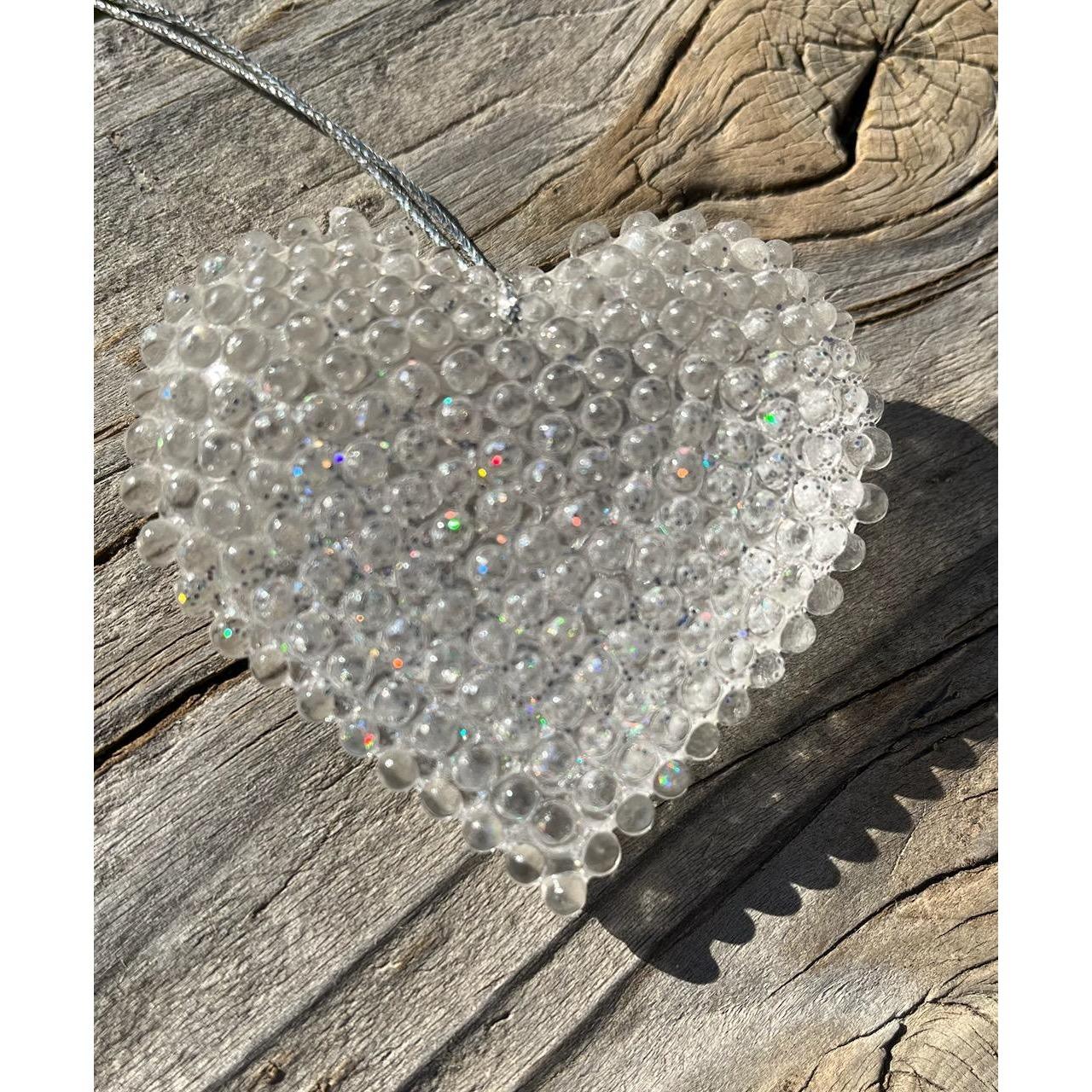 Sparkly Clear Acrylic Hanging Heart Ornament set of 5
