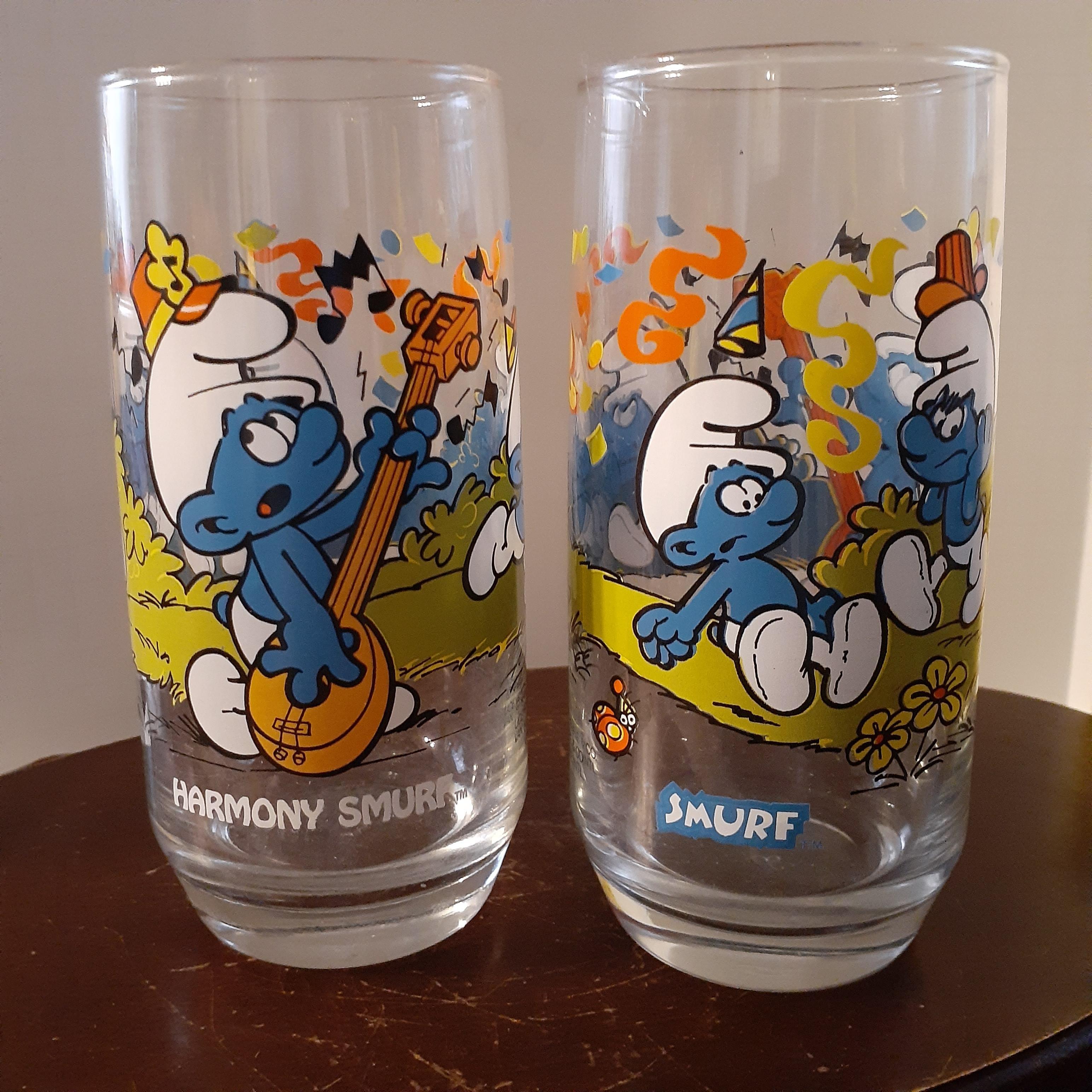 Harmony Smurf Drinking Glasses, Set Of 2, 1983