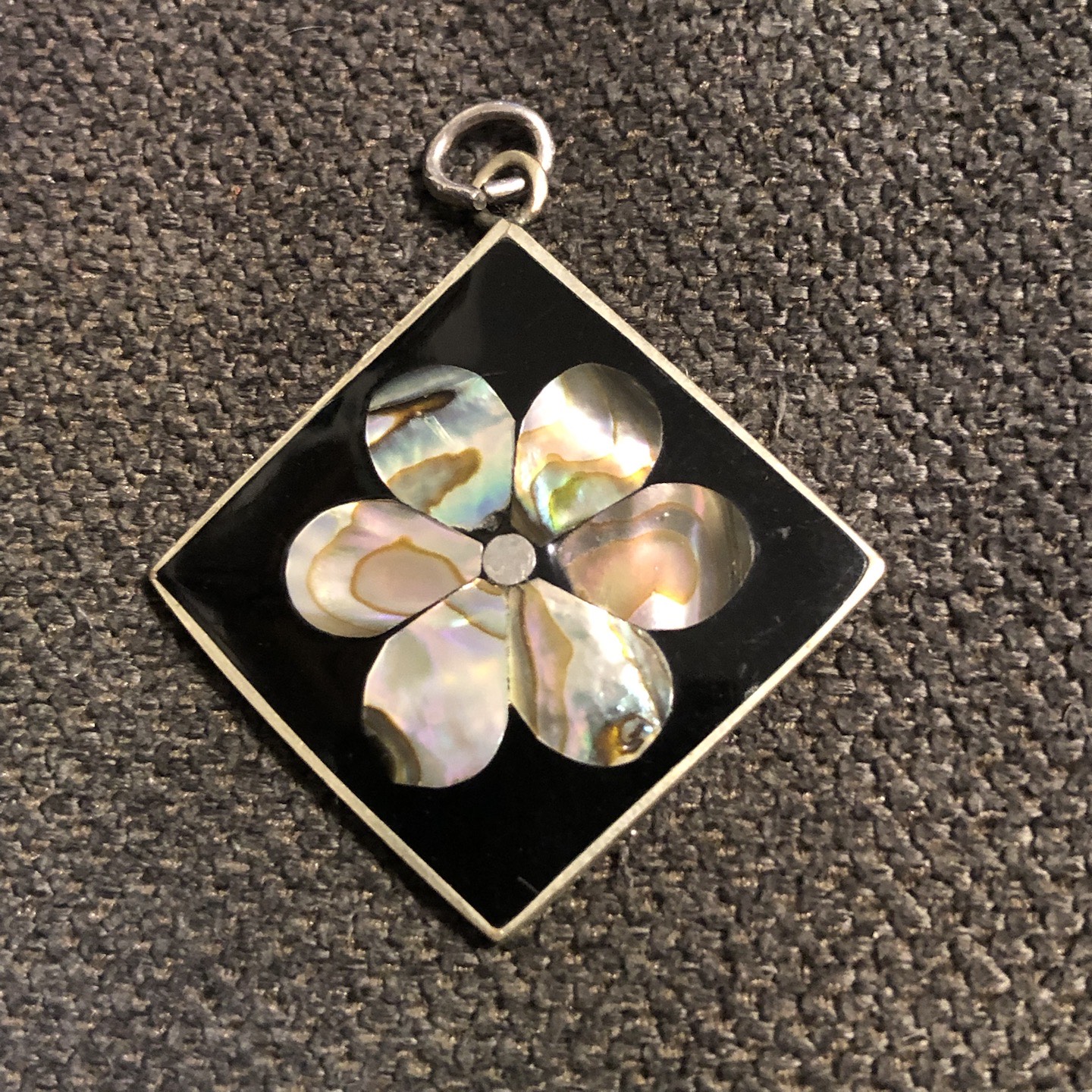 Vintage Alpaca Mexico Abalone Shell Flower Necklace Pendant