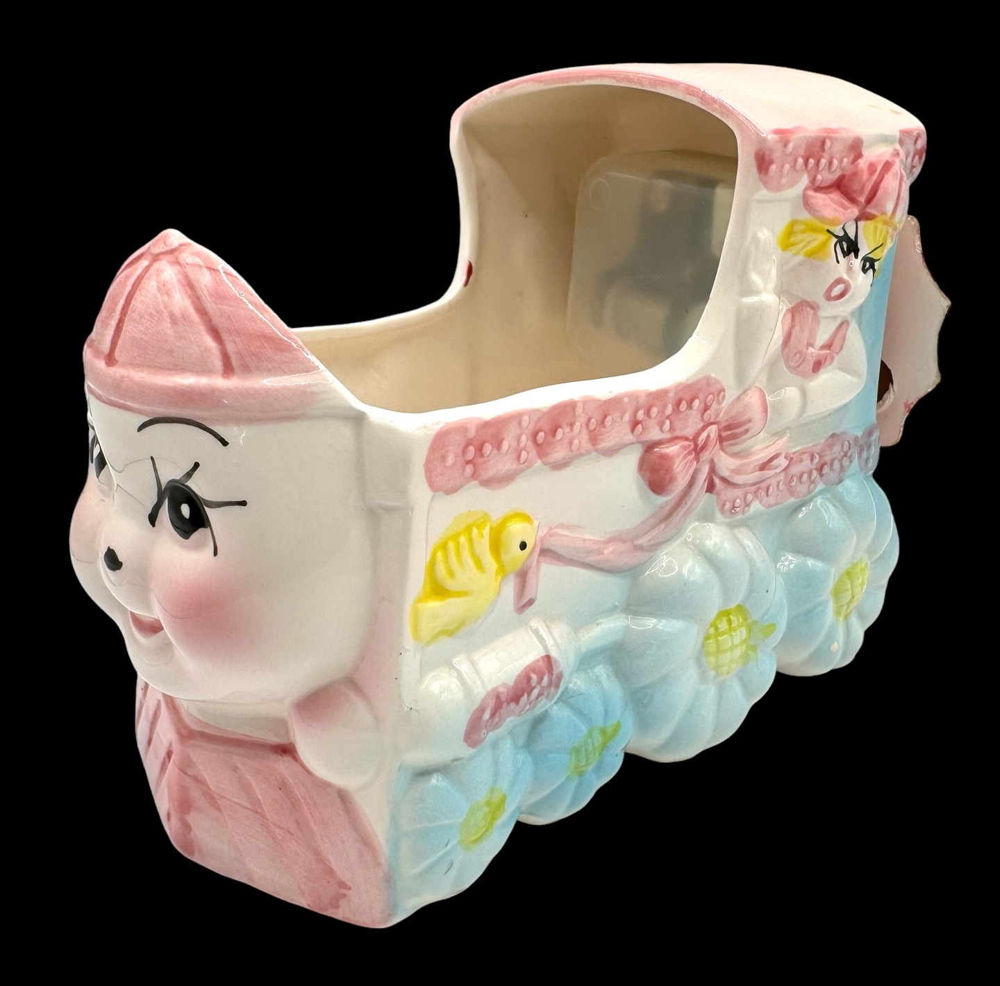 Vintage Rubens Original Ceramic Musical Train Planter Pastel Blue Pink Baby