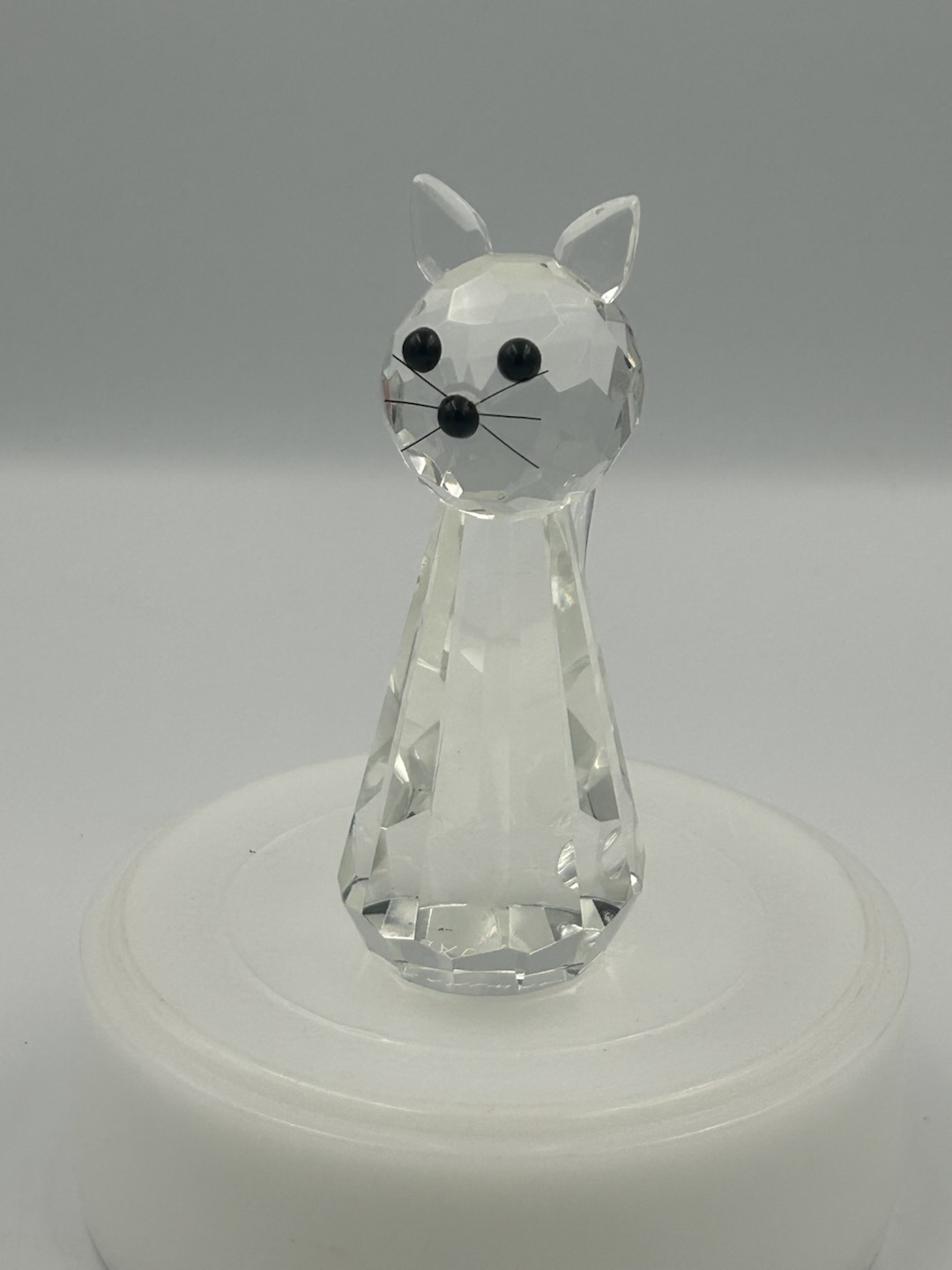 Galway Irish Crystal Cat Figurine, Black Eyes, Nose , And Whiskers