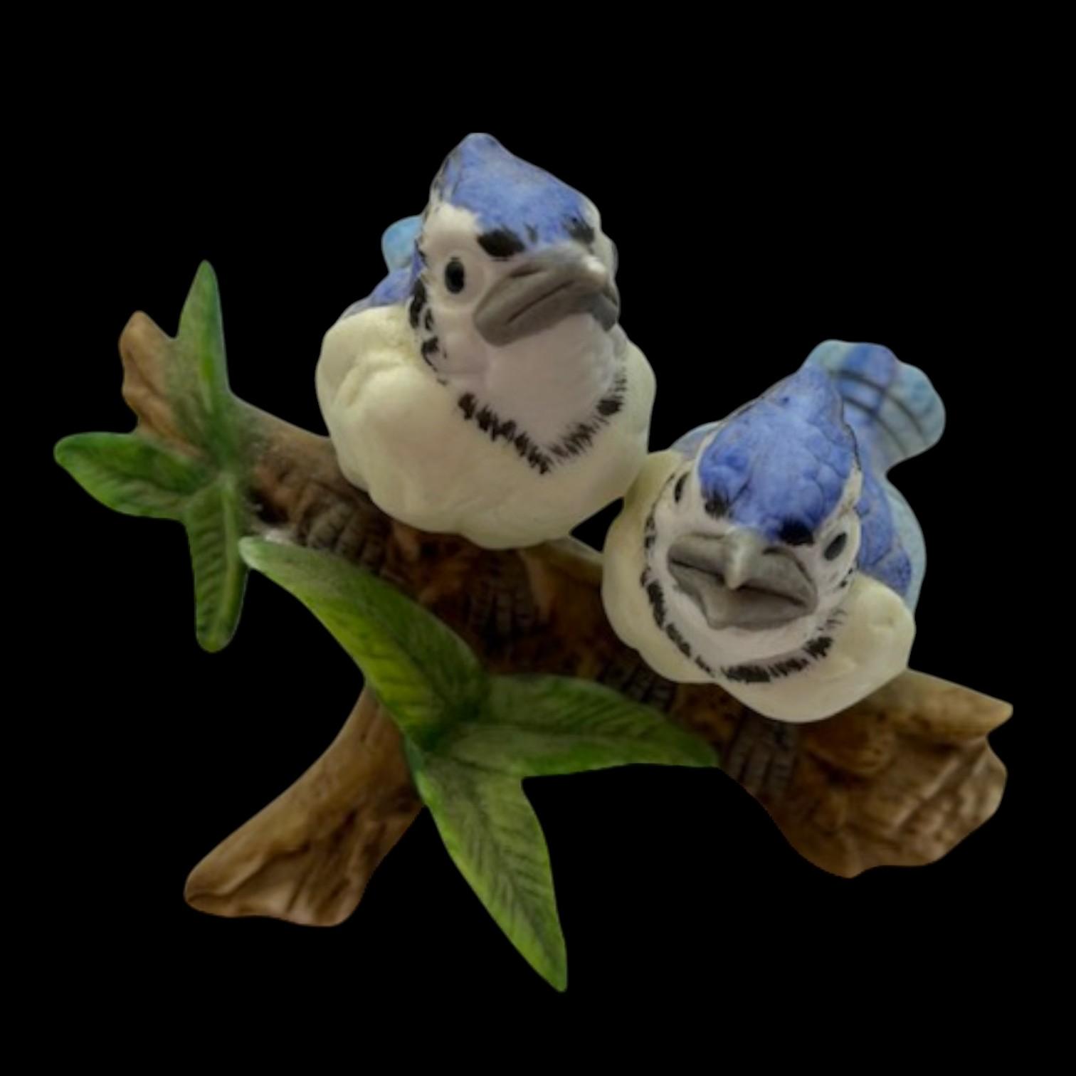 Lefton Blue Jay Figurines on Branch Vintage 2.5' tall x 4" wide