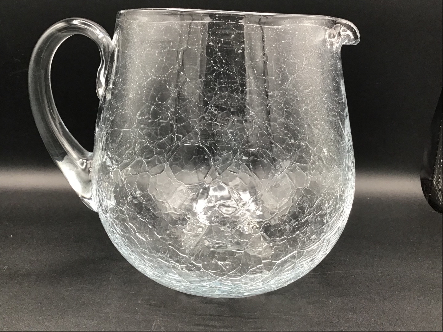 Blenko Clear Glass Crackle Pitcher With Applied Handle