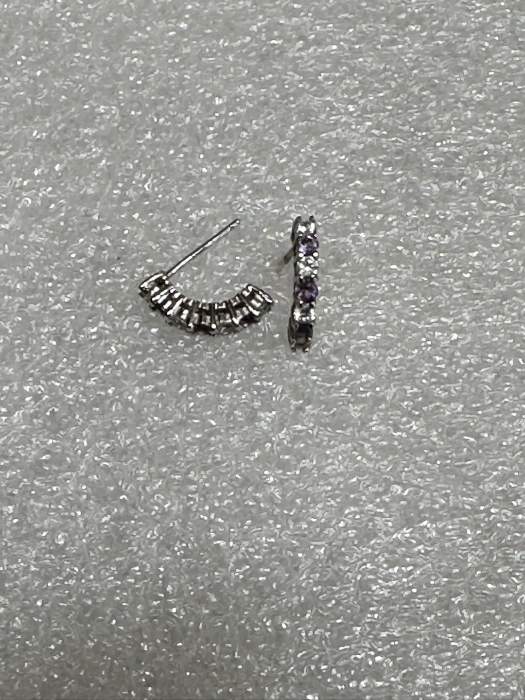 Vintage Silver Tone Half Hoop Multi Rhinestone Earrings.