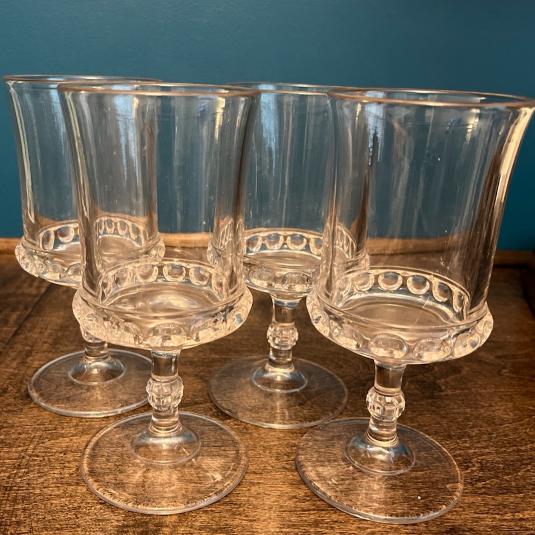 Vintage EAPG Dakota Thumbprint Wine Goblets ~ US Glass ~ Set Of 4 ~ EUC