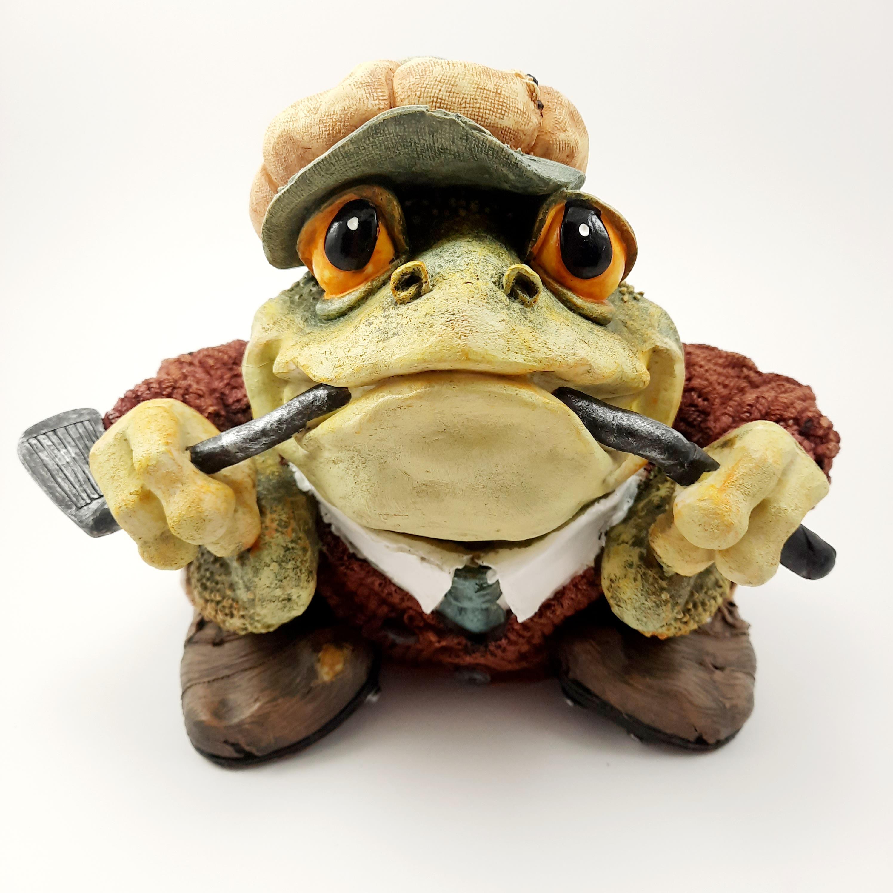 Golfing Frog Toad Figurine Sculpture Frog Biting Golf Club