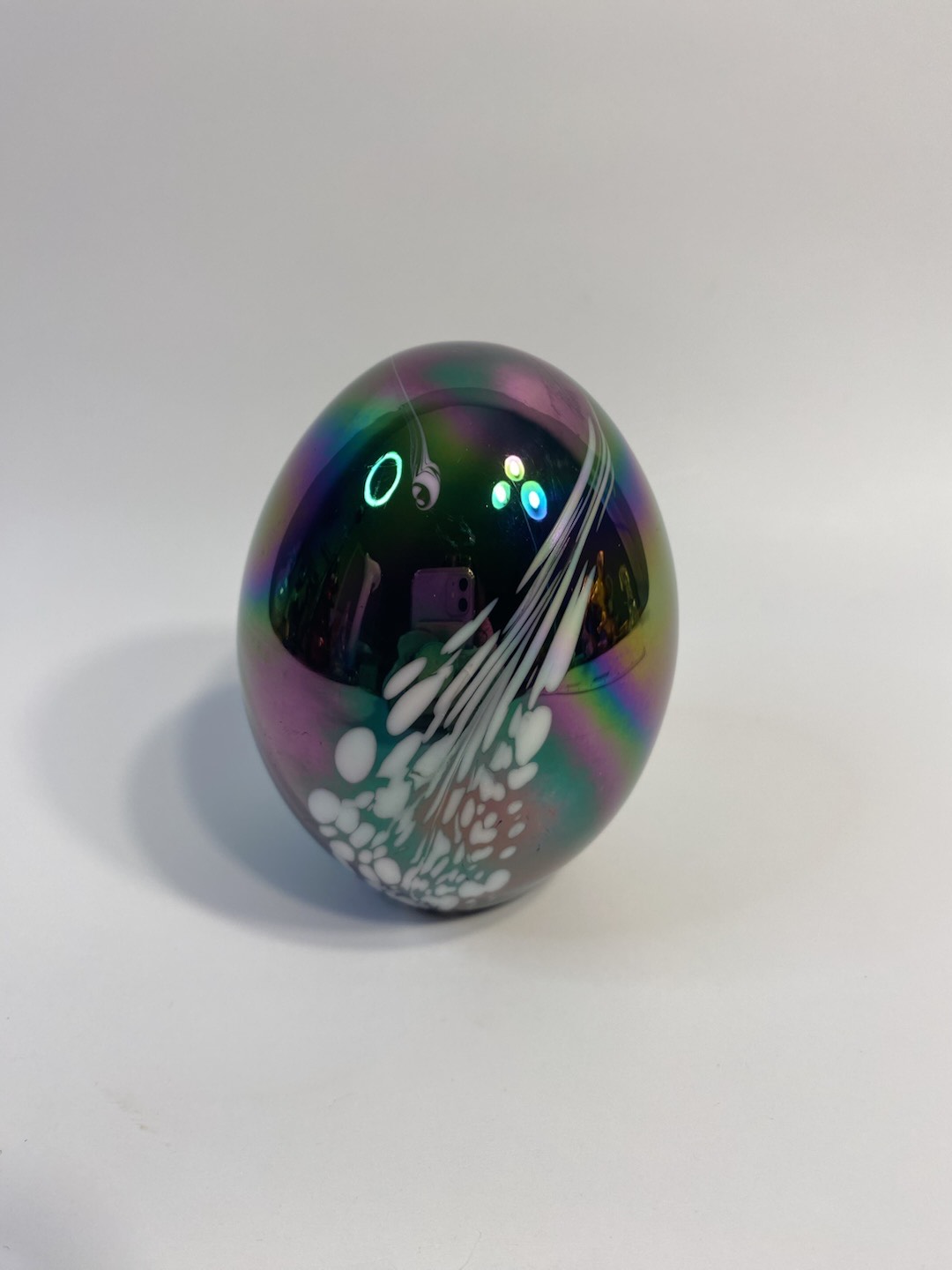 Balos Chicago Art Glass Volcanic Mouth Blown Egg Shaped Paperweight 3-1/4”