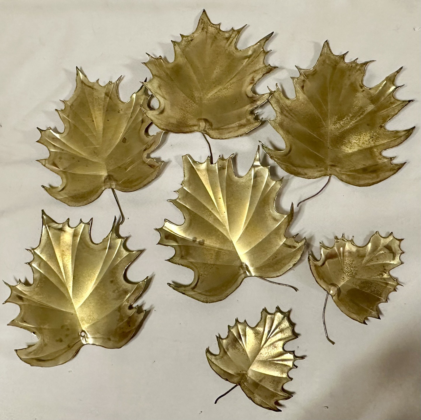 Mid-Century Copper Brass Large Leaves, Handmade Rippled Edges with ...