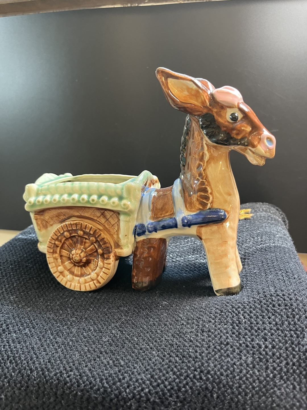 Vintage Donkey pulling a cart, planter, Made in occupied Japan,