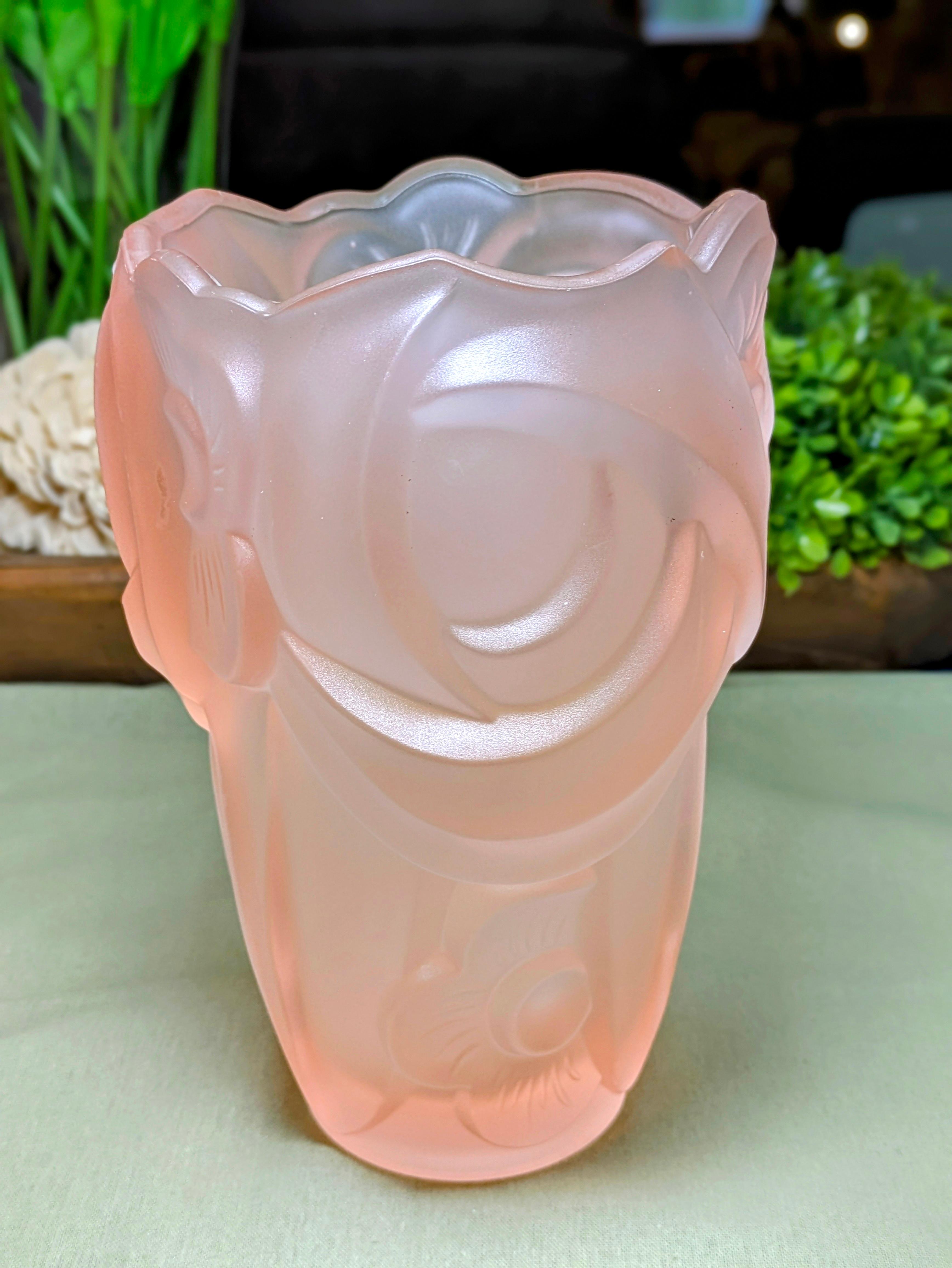 Art Deco Pink Frosted Glass Vase~Gorgeous AND Heavy